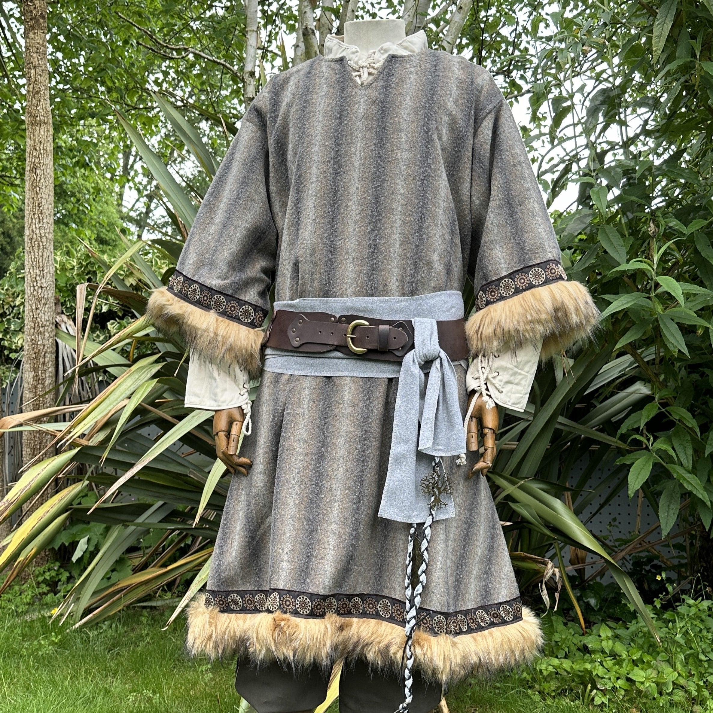Barbarian Fur Trim Tunic in Brown & Grey | Medieval Tunic | From £135.00
